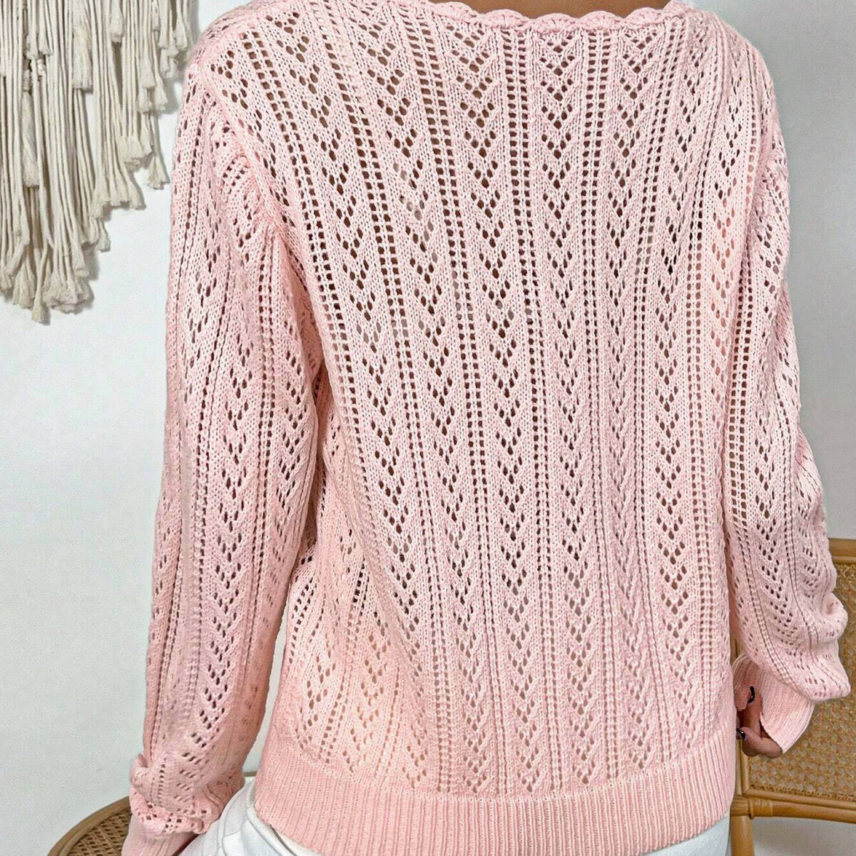 Knitting Pattern for a Light Pink Pullover by SHEIN